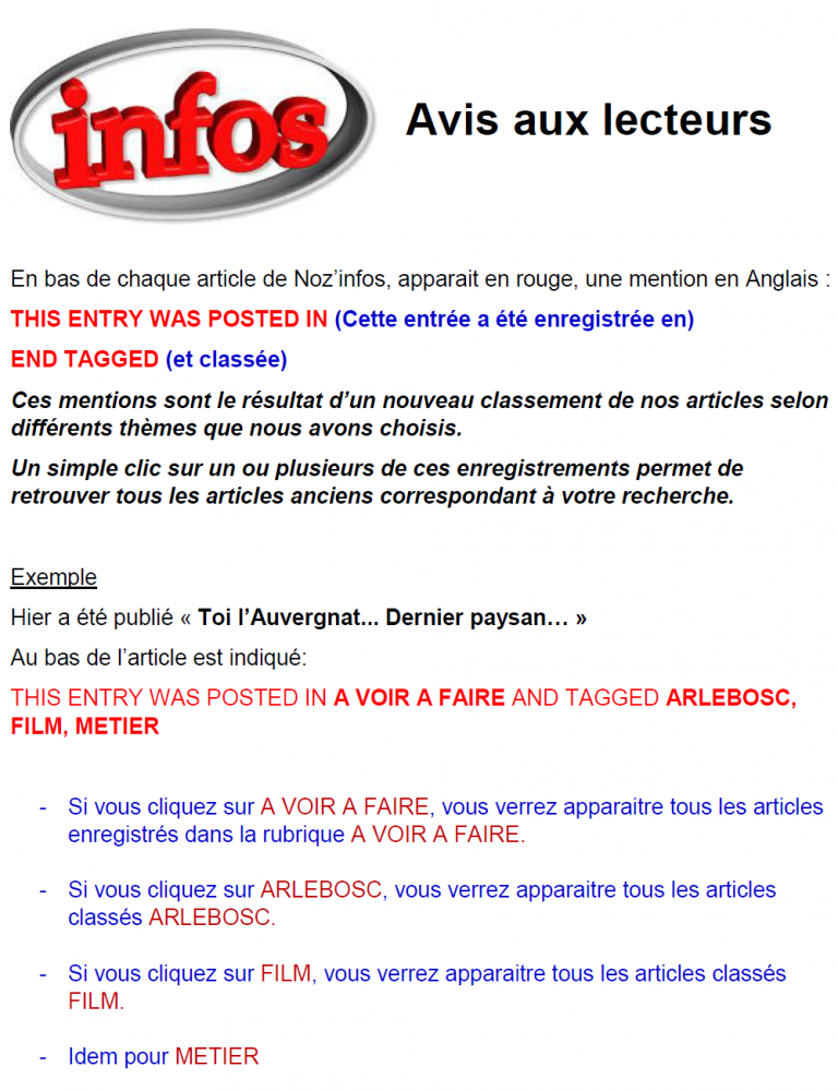 Avis aux lecteurs | Noz'infos