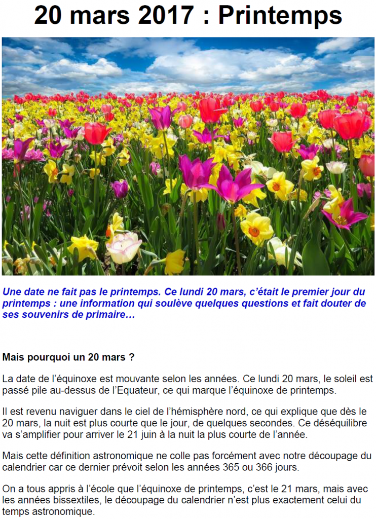 20 mars 2017: le Printemps | Noz'infos