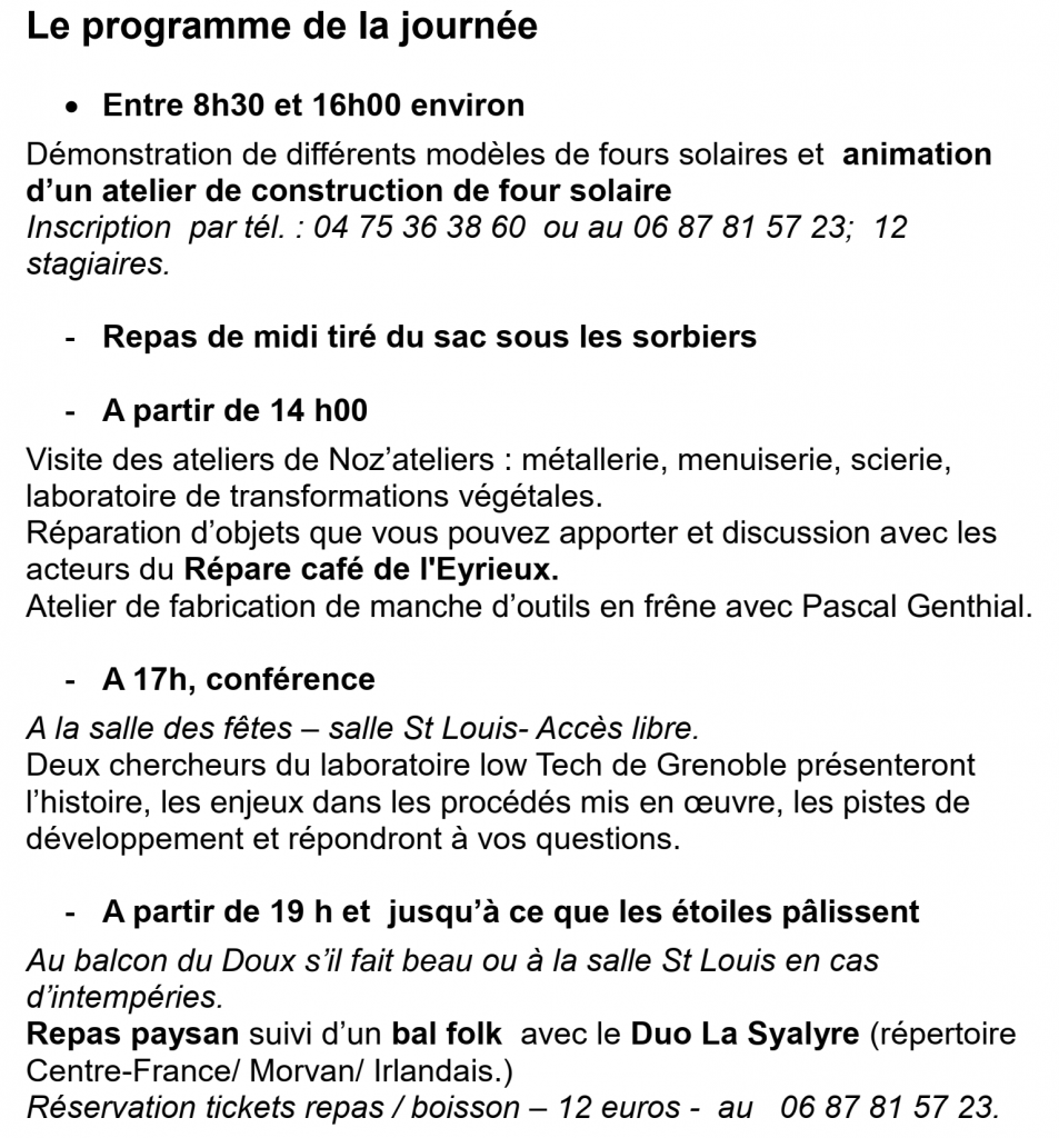 25 mai – Journée Low Tech à Nozières – Festiv’ à St B’arts et concert à ...